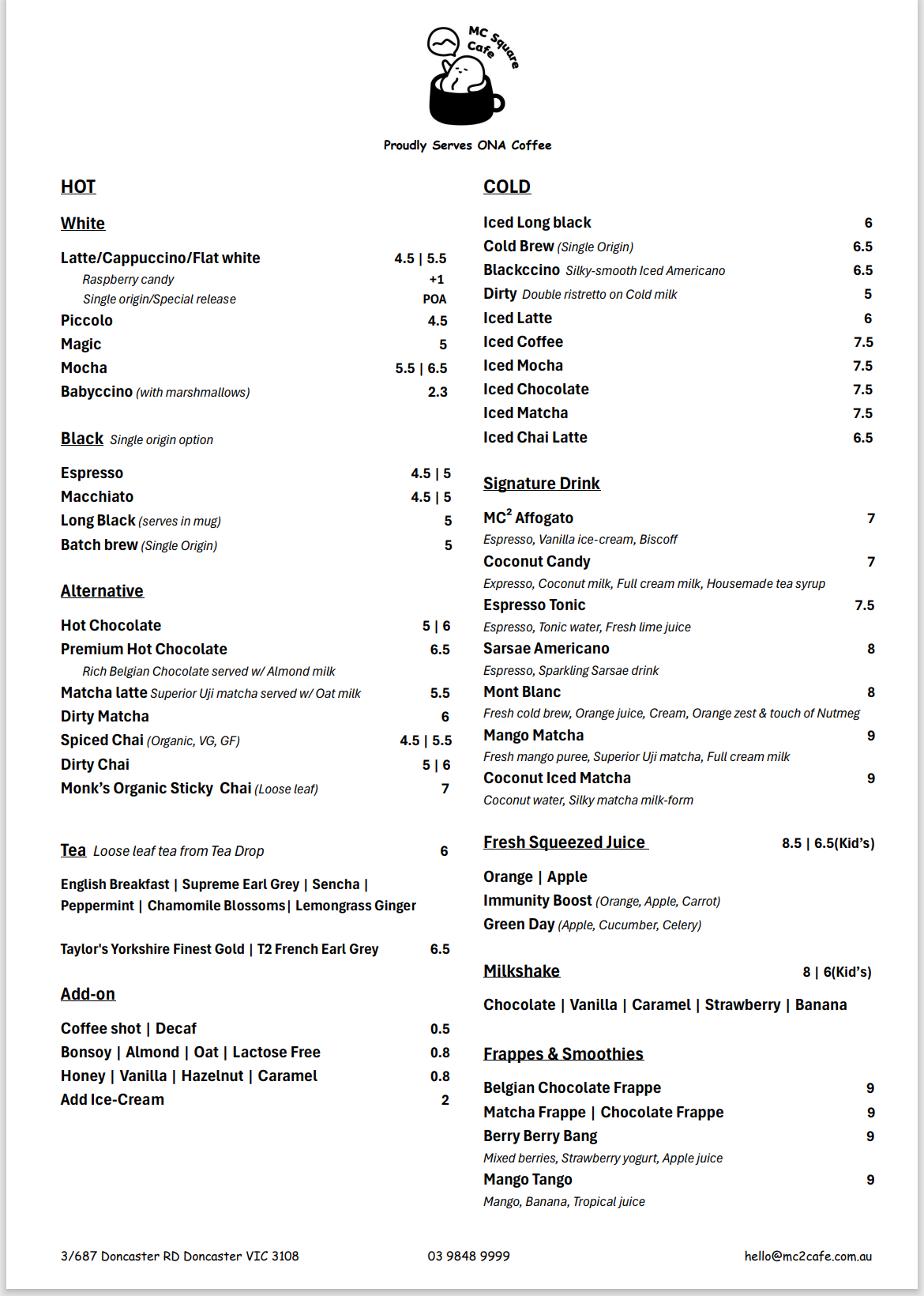 Menu – MC Square Cafe